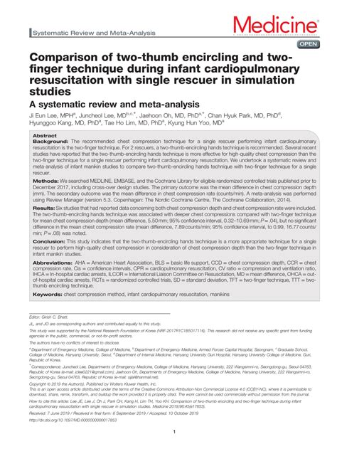 Pdf Comparison Of Two Thumb Encircling And Two Finger Technique During Infant Cardiopulmonary
