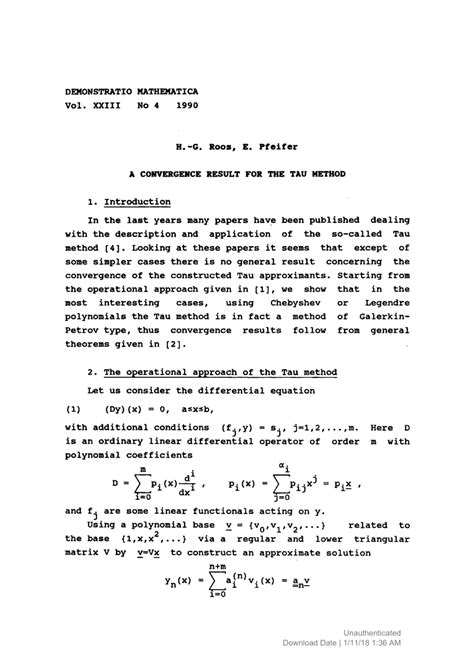 Pdf A Convergence Result For The Tau Method