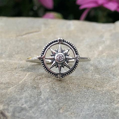 Sterling Silver Compass Ring Nautical Ring Compass Ring Cardinal