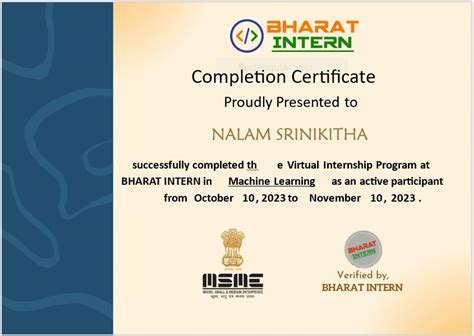 Nalam Srinikitha On Linkedin I Have Successfully Completed A Virtual Internship With My Bharat