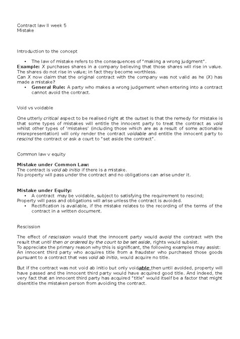contract law ii week 5 lecture notes week 5 contract law ii week 5