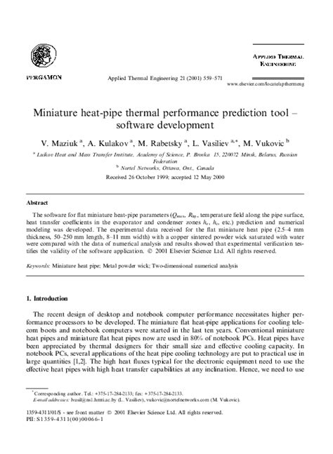 Pdf Miniature Heat Pipe Thermal Performance Prediction Tool Software Development