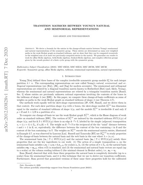 Pdf Transition Matrices Between Youngs Natural And Seminormal Representations
