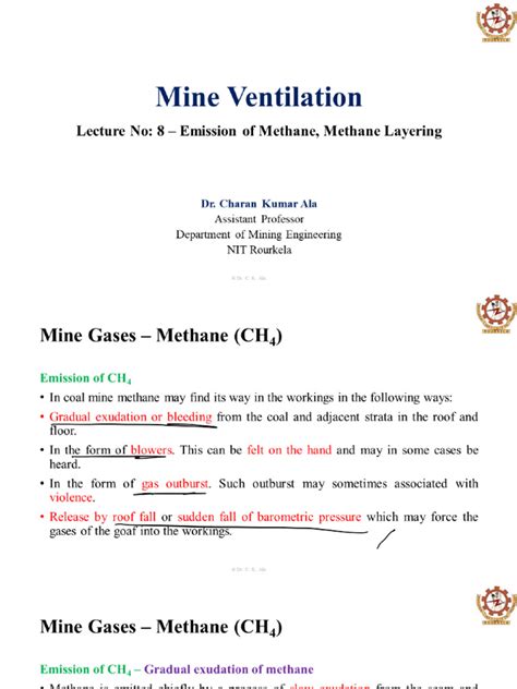 Lecture 8 Mine Gases Emission Of Methane Methane Layering Pdf