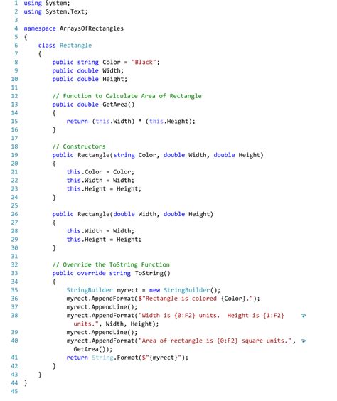 C Code Of The Rectangle Class Overrides Of The Tostring Function