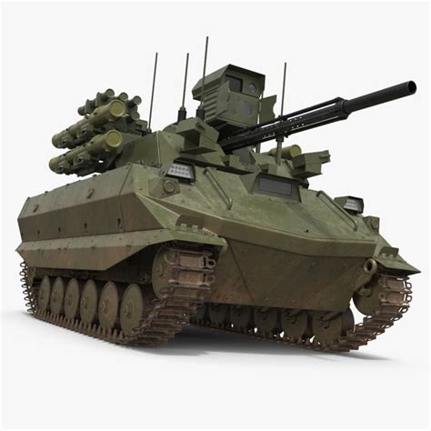Uran 9 无人地面车辆，配备重型武器，车身呈灰绿色，已使用过3d模型 Turbosquid 2491744