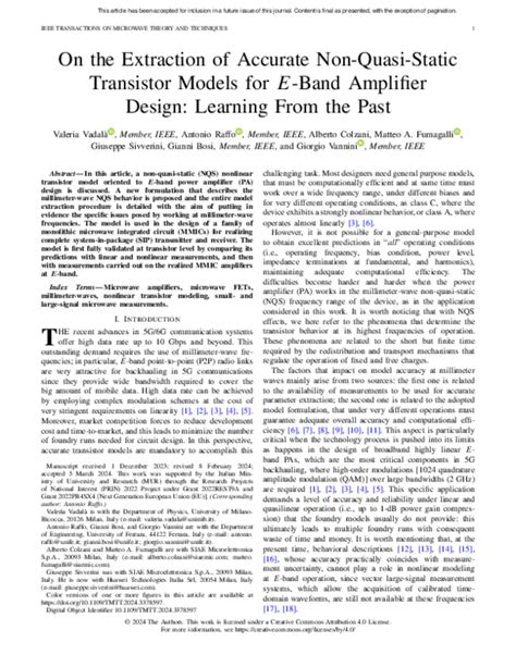 Pdf On The Extraction Of Accurate Non Quasi Static Transistor Models For E Band Amplifier