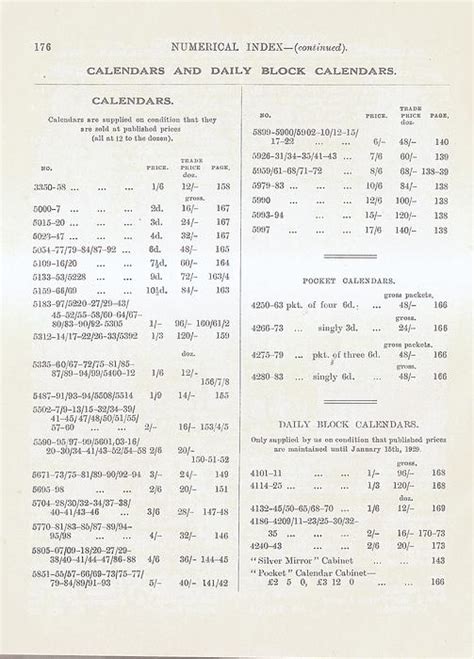 Numerical Index Continued Calendars And Daily Block Calendars Tuckdb Catalogs