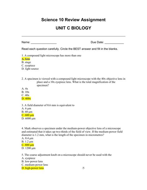 Science 10 Review Assignment