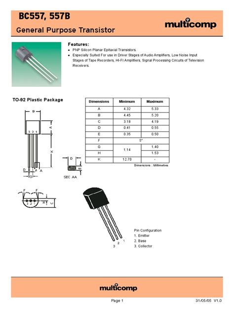 Bc557 Datasheet Pdf Bipolar Junction Transistor Amplifier