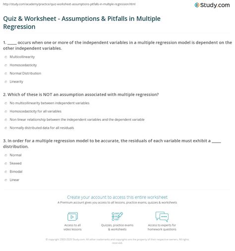 Quiz And Worksheet Assumptions And Pitfalls In Multiple Regression