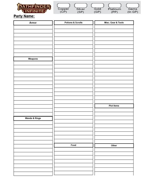 560571 Party Inventory Sheet Pdf