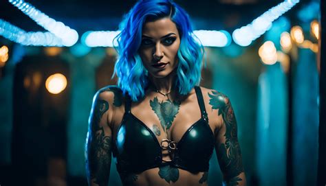 Sexy Neon Blue Haired Woman Wearing Tattoos And La By Bws6000a1 On