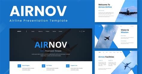Airnov Шаблоны Powerpoint для авиакомпаний Шаблоны презентаций Включая синий и авиация Envato