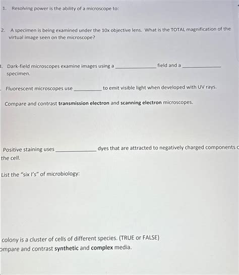 Solved Resolving Power Is The Ability Of A Microscope To A Specimen Is 1 Answer