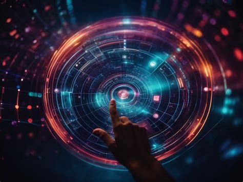 Premium Ai Image Hand Touching Digital Hud Interface In A Futuristic Technological Setting