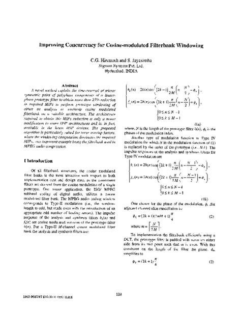 Pdf Improving Concurrency For Cosine Modulated Filterbank Windowing