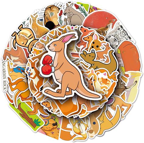50 Packs Kangaroo Stickers Water Bottles Laptop Phone Computer Guitar Skateboard