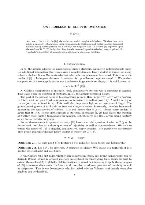 On Problems In Elliptic Dynamics On Problems In Elliptic Dynamics C