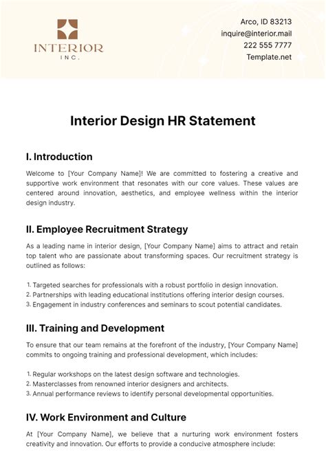Free Interior Design Hr Statement Template To Edit Online