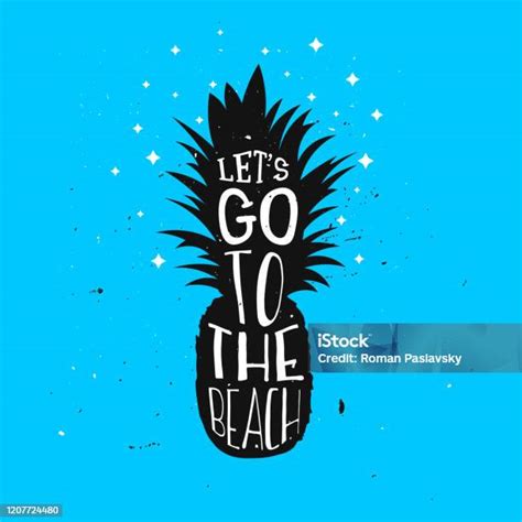 파인애플을 곁들인 해변 여름 타이포그래피 디자인으로 갑시다 개념에 대한 스톡 벡터 아트 및 기타 이미지 개념 과일 그리기