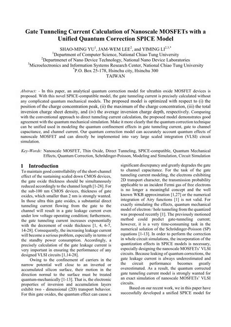 pdf gate tunneling current calculation of nanoscale mosfets