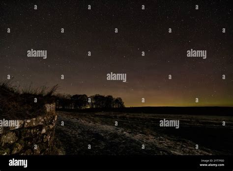Hadrians Wall At Steel Rigg Peel Gap With The Northern Lights