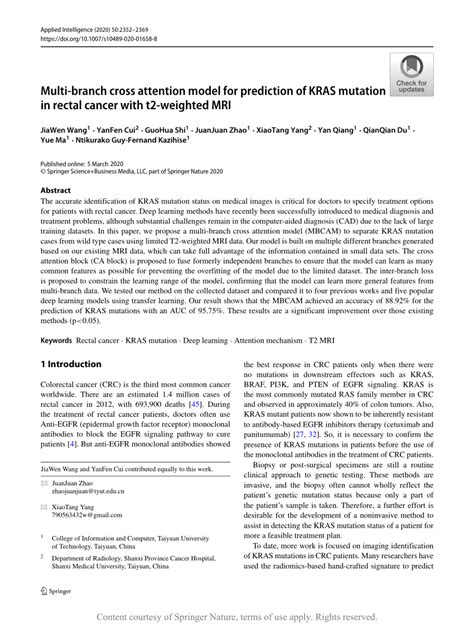 Multi Branch Cross Attention Model For Prediction Of Kras Mutation In