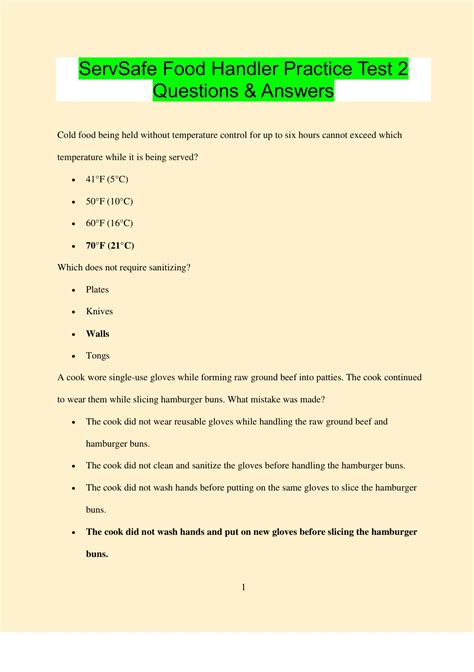 Servsafe Food Handler Practice Test 2 Questions And Answers Questions