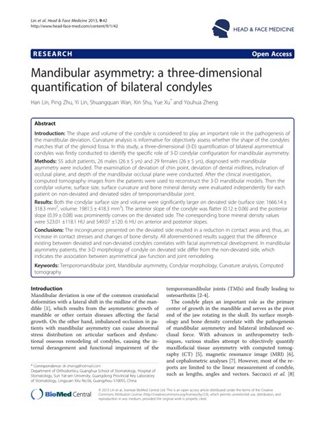 Pdf Mandibular Asymmetry A Three Dimensional Quantification Of Bilateral Condyles