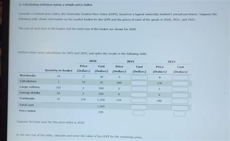solved 5 calculating inflation using a simple price index