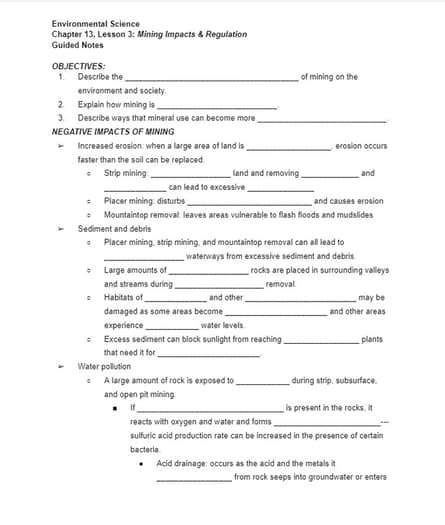 Environmental Science Ch 13 Mineralresourcesandmining Ms Word Guided