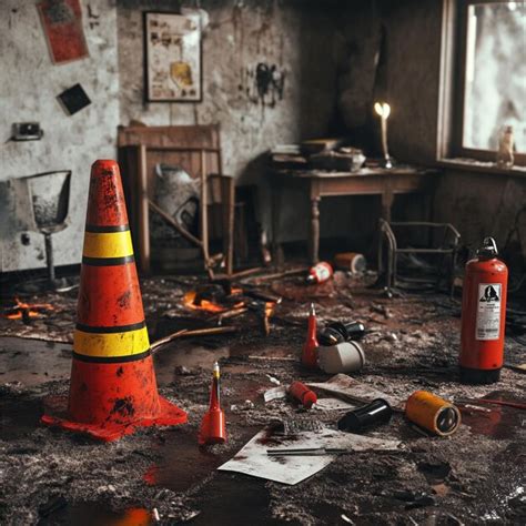 Fire Scene With Markers And Evidence Collection Tools Premium Ai