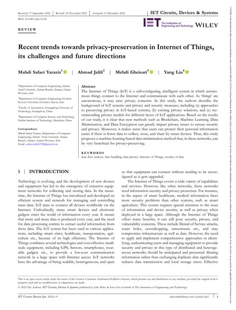 Pdf Recent Trends Towards Privacy‐preservation In Internet Of Things Its Challenges And
