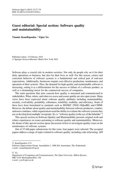Pdf Guest Editorial Special Section Software Quality And