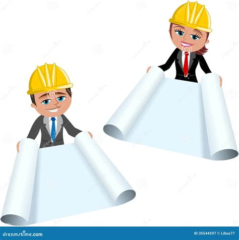 Woman And Man Architect Showing Blueprint Stock Vector Illustration Of Skill Development