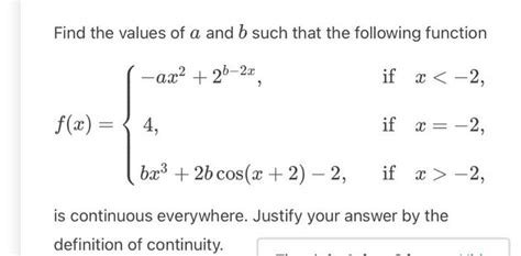 Solved Find The Values Of A And B Such That The Following Chegg