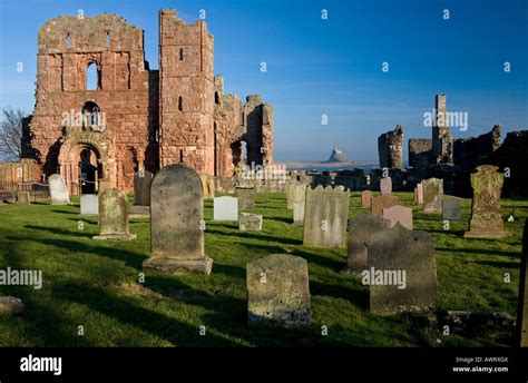 Lindisfarne Abbey With Castle In The Background Holy Island On The