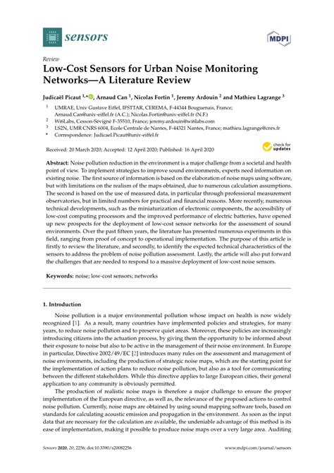 Pdf Low Cost Sensors For Urban Noise Monitoring Networks—a Literature Review