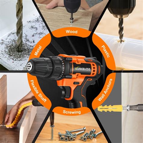 Unique Bargains Workbless 21v Power Drill Set Cordless Drill With 2