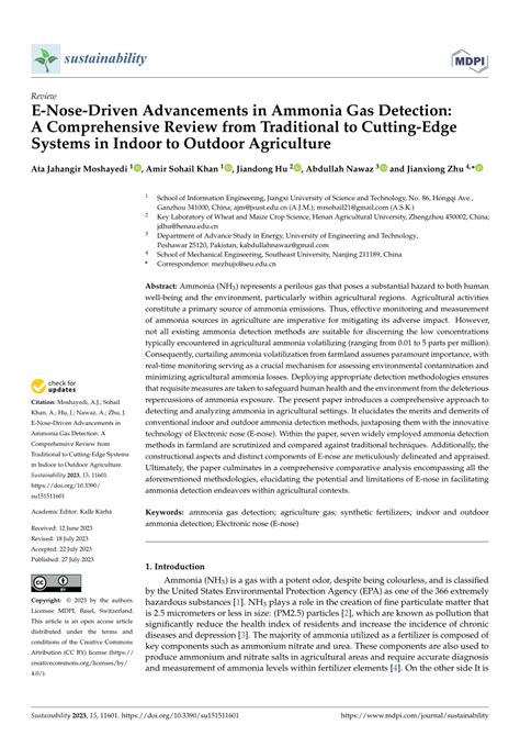 Pdf E Nose Driven Advancements In Ammonia Gas Detection A Comprehensive Review From