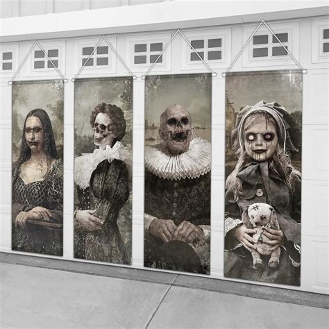 4pcs Halloween Banner Haunted Pictures Gothic Mansion