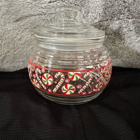 Holiday Vtg Christmas Glass Covered Candy Jar Peppermints Candy Canes Kig Indonesia Poshmark