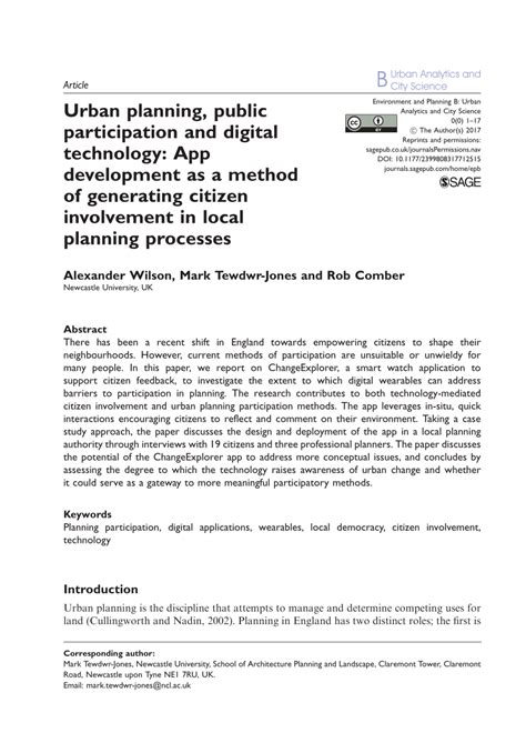 Pdf Urban Planning Public Participation And Digital Technology App Development As A Method