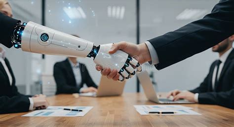 Human And Robot Handshake Future Of Business Collaboration Stock Illustration Illustration Of
