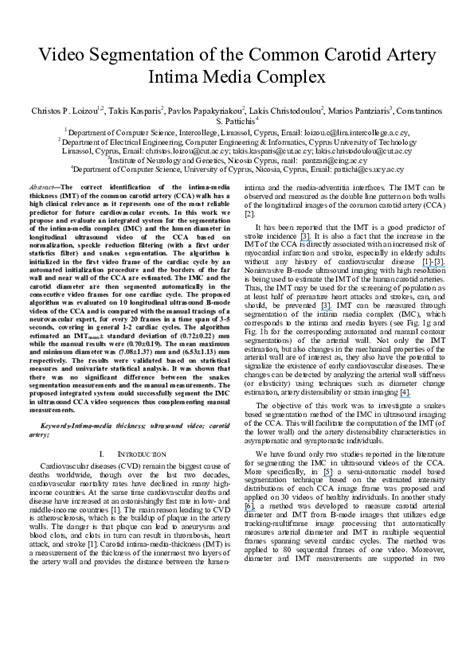 Pdf Video Segmentation Of The Common Carotid Artery Intima Media Complex