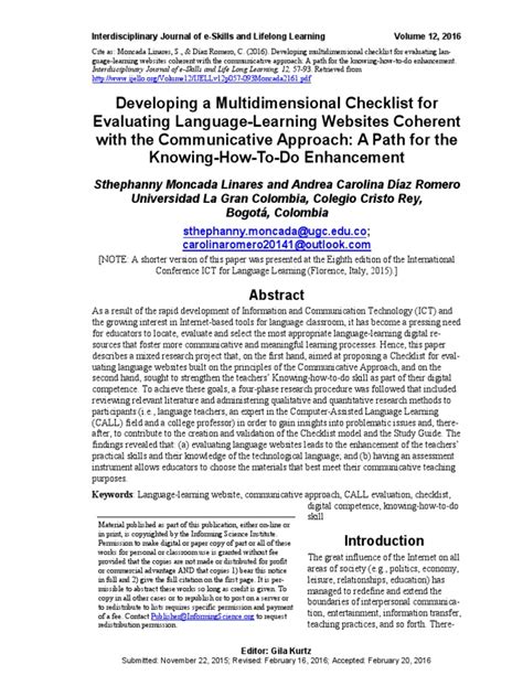 Pdf Developing A Multidimensional Checklist For Evaluating Language