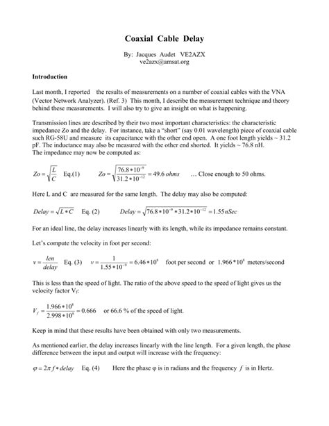 Coaxial Cable Delay Analysis