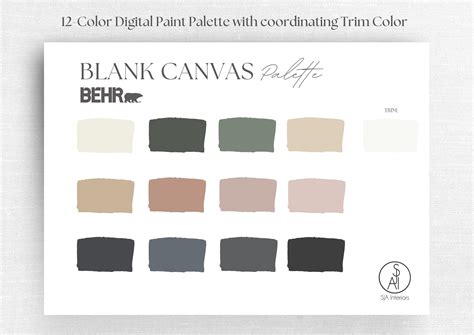 Blank Canvas Color Palette Behr Professional Paint Scheme Etsy