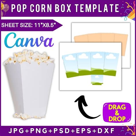 Popcorn Box Template Party Favor Decorations Digital Download Etsy Uk